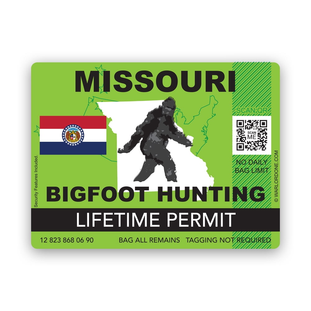 Missouri Bigfoot Hunting Permit Sticker Decal - Self Adhesive Vinyl ...