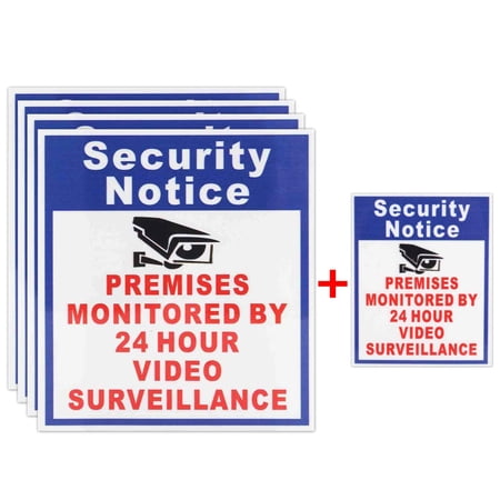 5pcs Premises Protected By 24 Hour Video Surveillance Sign Sticker ...