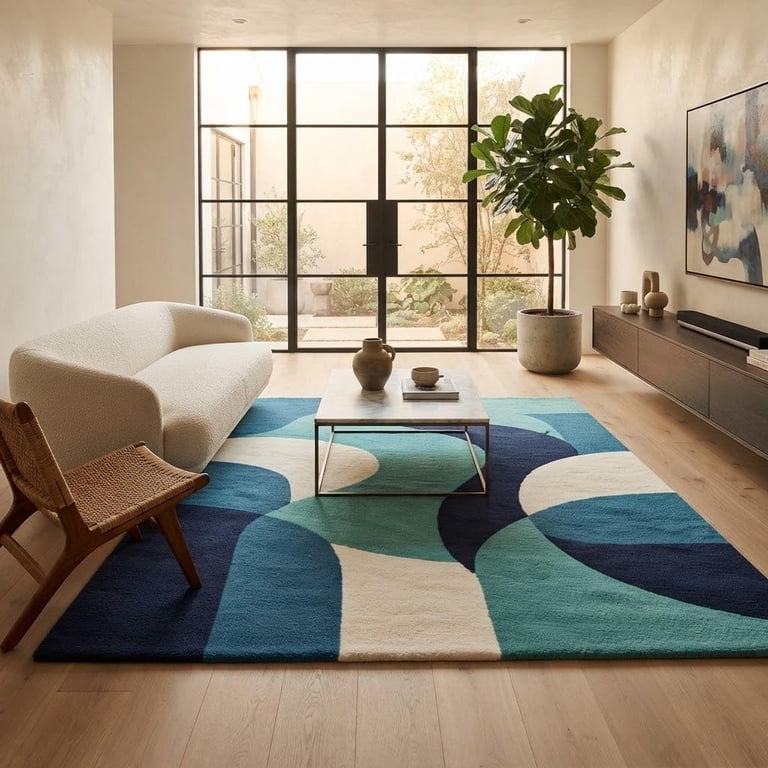 Hand-Tufted Wool Rug Featuring Abstract Geometric Color Block Pattern ...
