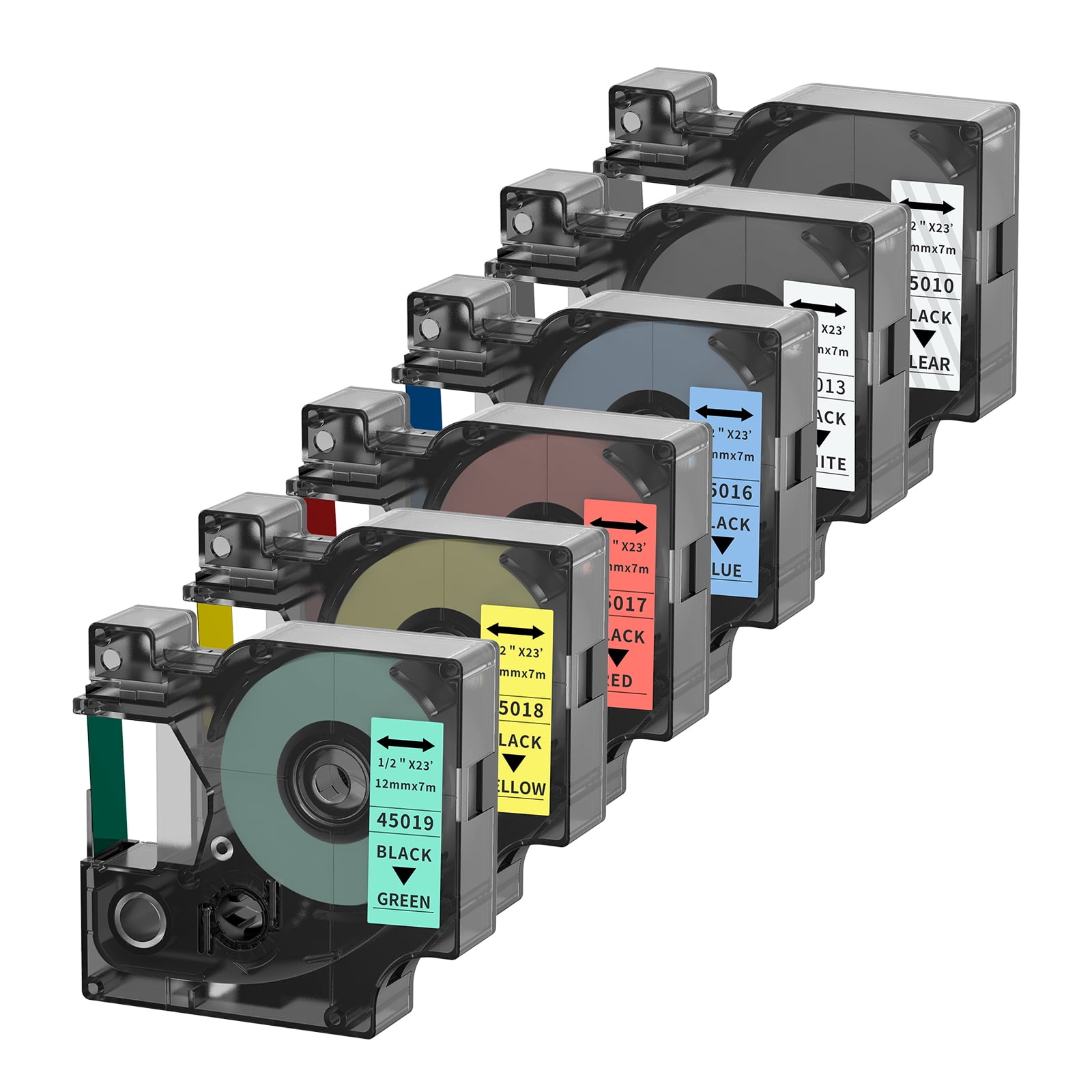 Compatible Dymo D1 Label Tapes, 1/2 Inch × 23 Feet, Black on White/Clear/Red/Yellow/Green/Blue ...