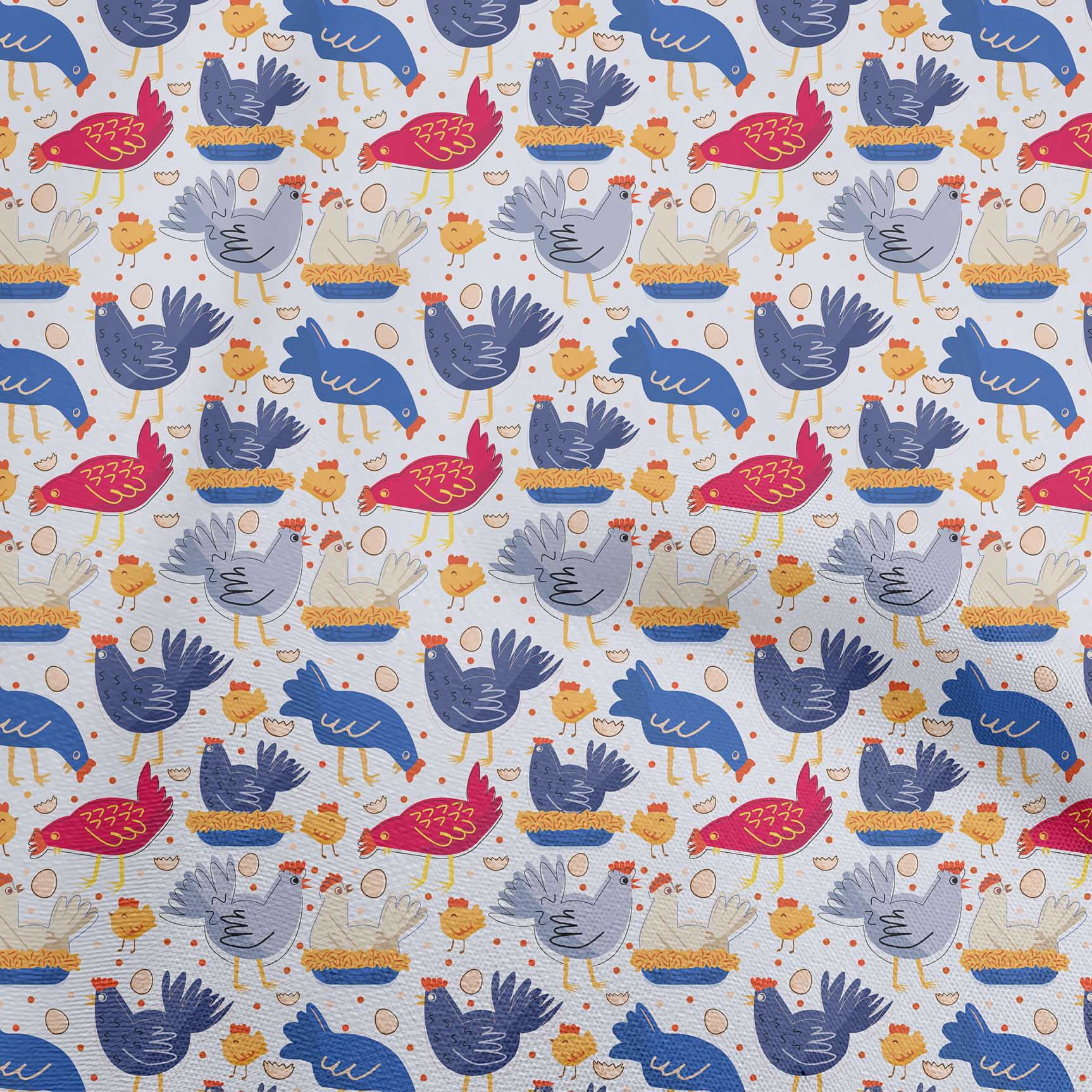 oneOone Viscose Chiffon Medium Blue Fabric Birds Rooster Dress Material ...