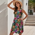 Binienty Tropical Flowers Black Women Casual Ruffle Tiered Ruffle Swing ...