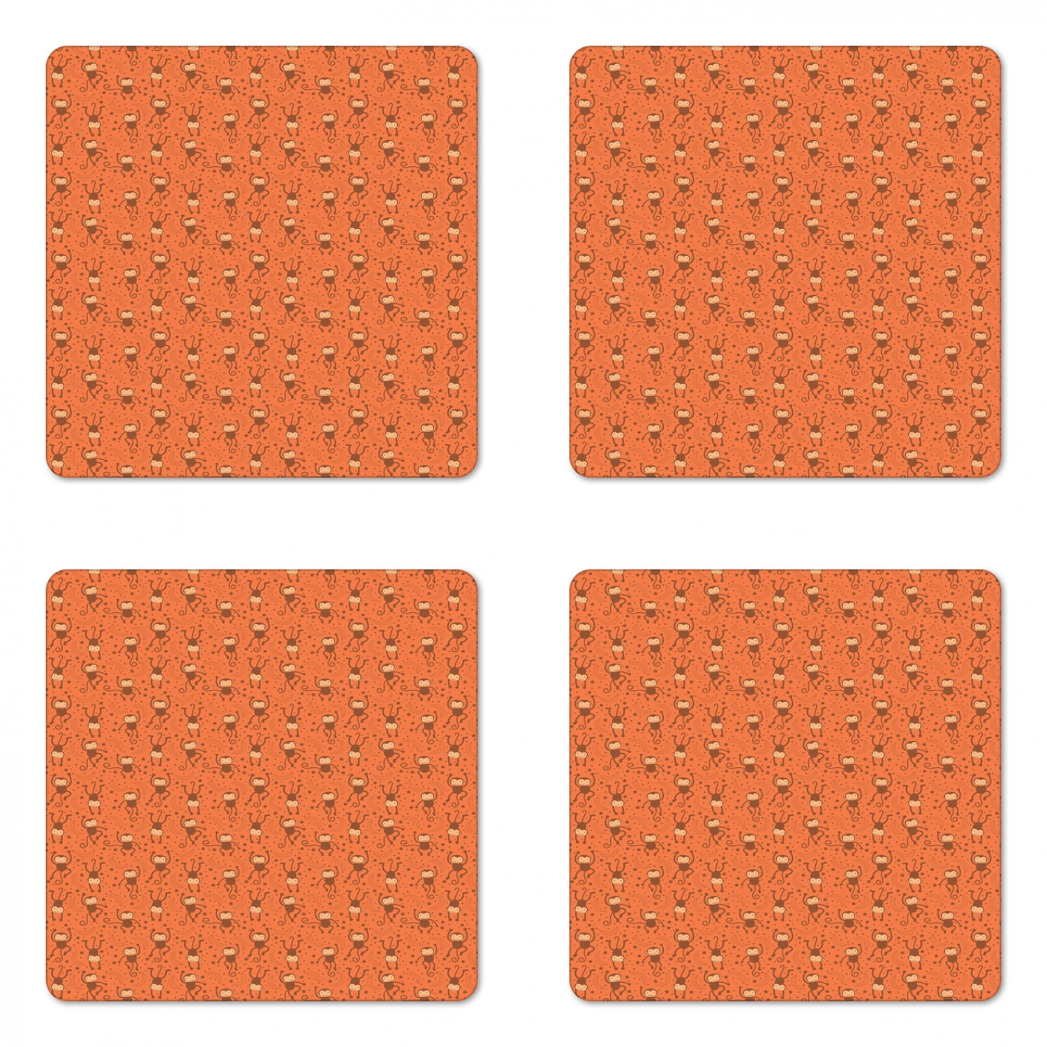 Cartoon Coaster Set of 4, Funny Monkeys Dancing Stars Bananas Childish ...