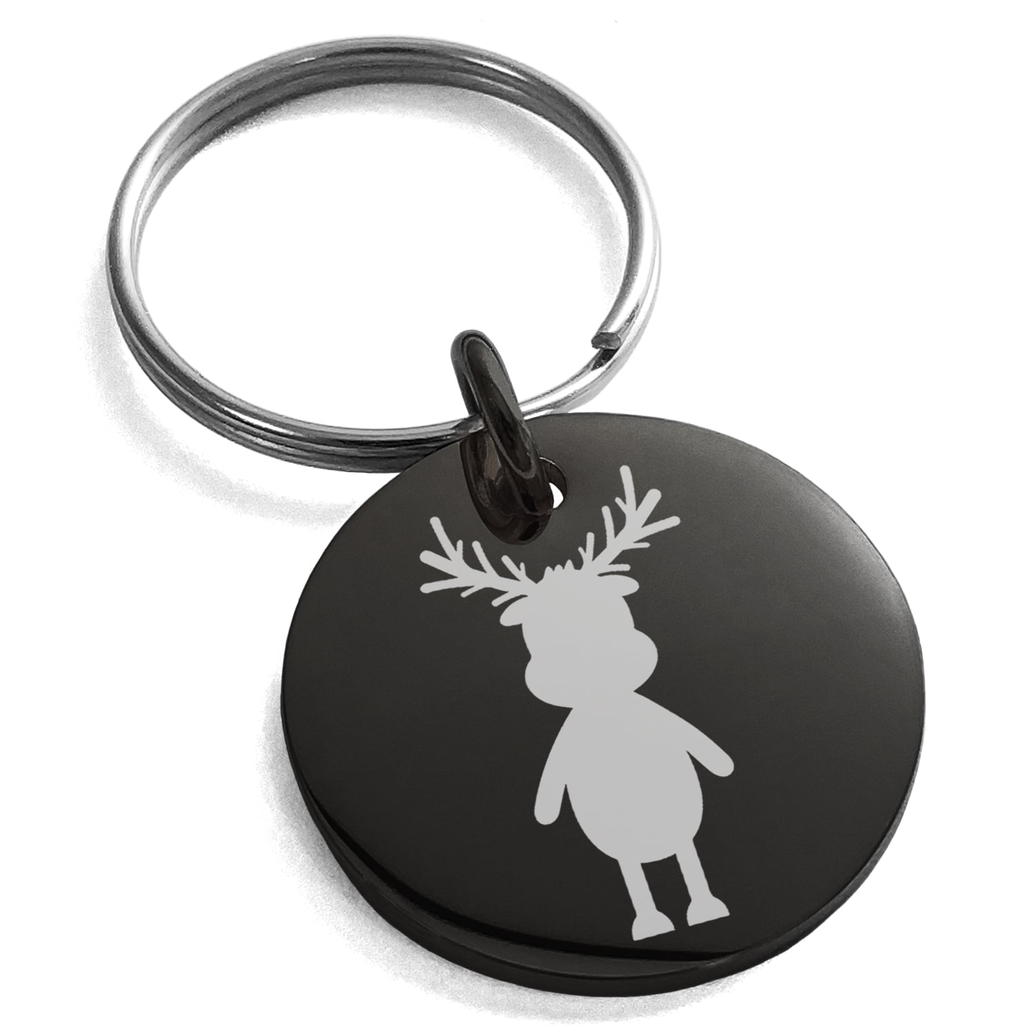 Black Stainless Steel Rudolph Reindeer Engraved Small Medallion Circle ...