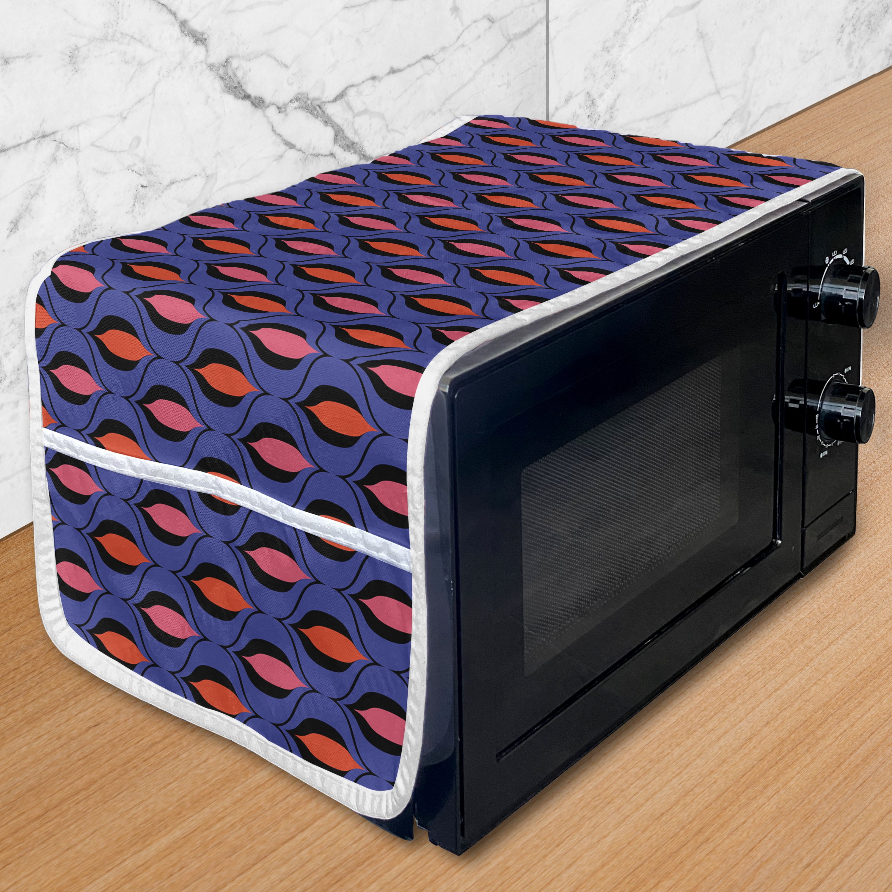 Retro Microwave Oven Cover, Art Deco Inspired Round Shapes with Streaks ...