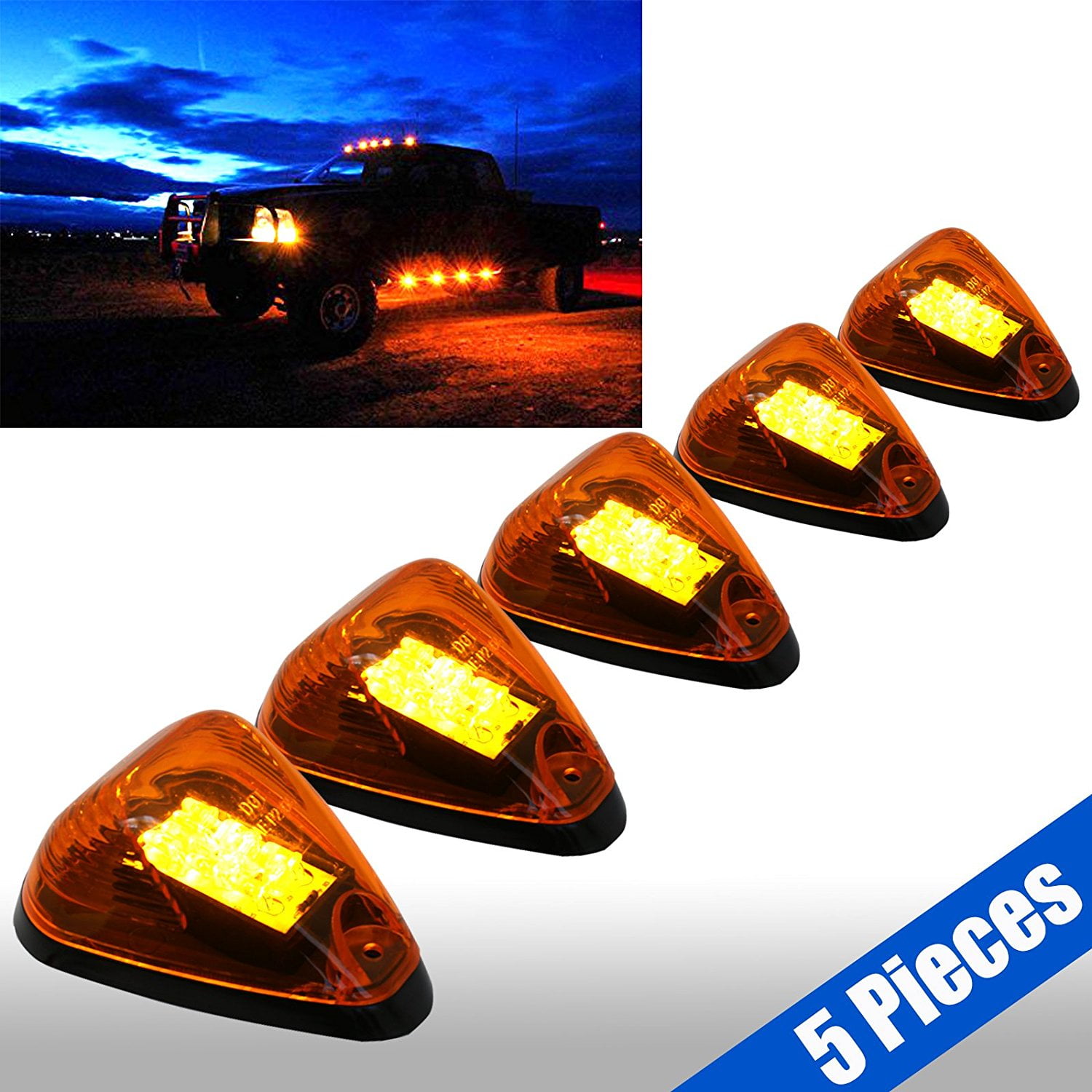 5pcs Yellow LED Roof Top Truck SUV Cab Marker Running Clearance Lights ...