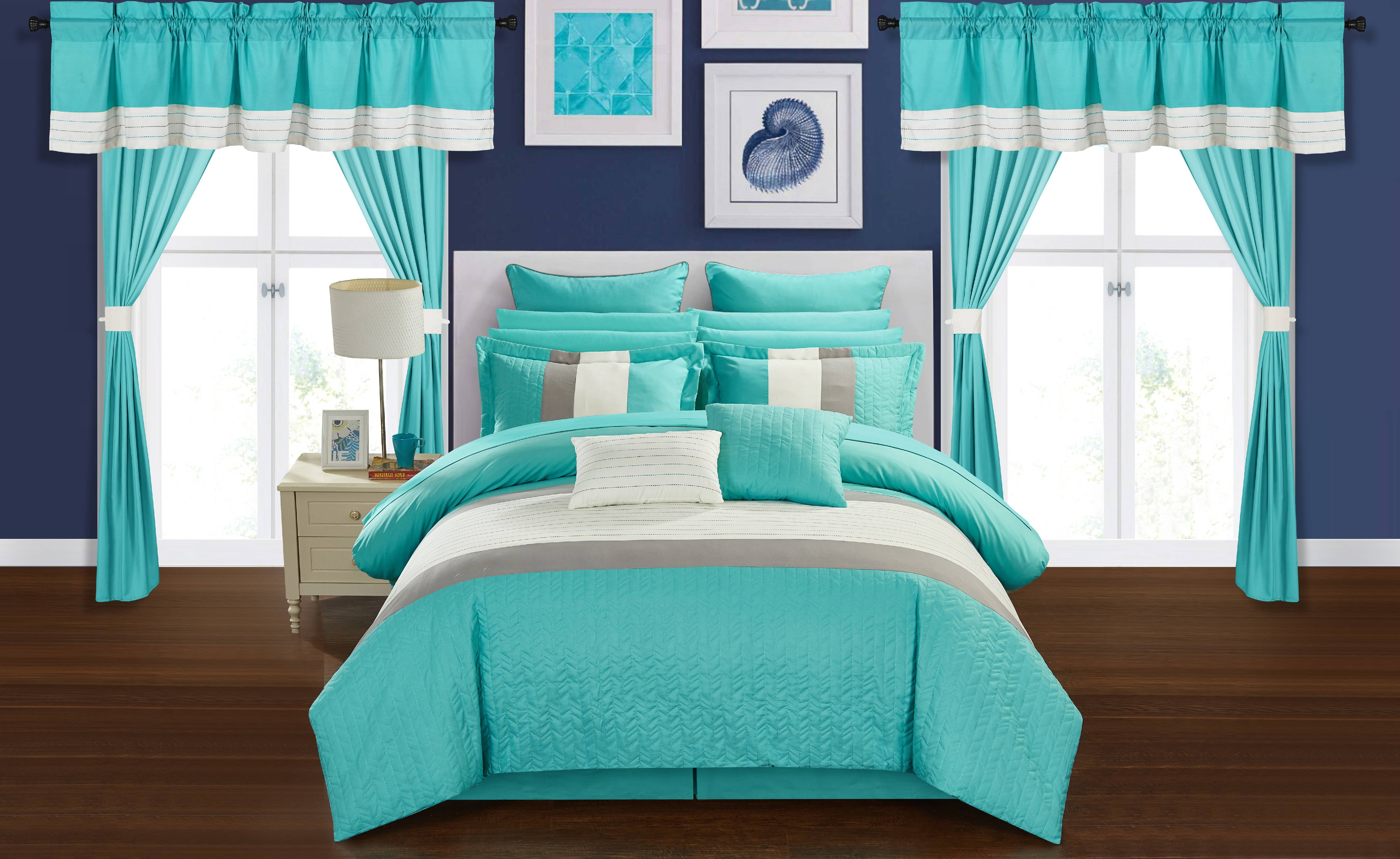 Chic Home Arisa 24-Piece Geometric Comforter Set, Queen, Turquoise ...