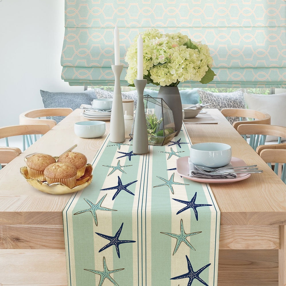 Beach Table Runner, Summer Starfish Table Runner Rustic Decorate Your ...
