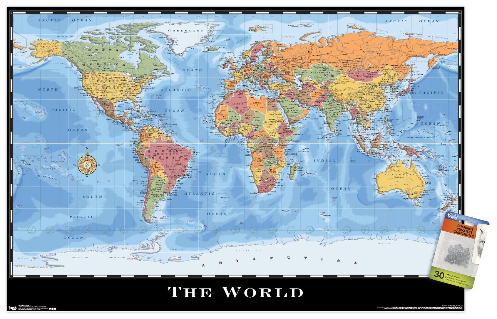 Map - World Wall Poster with Push Pins, 22.375" x 34" - Walmart.com