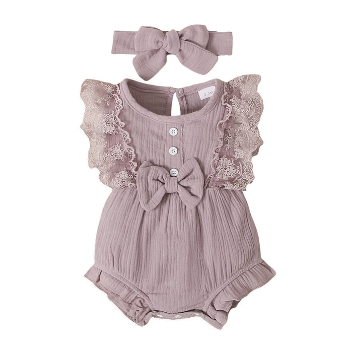 Maxcozy Baby Girl Ruffled Sleeveless Romper Bodysuit Jumpsuit Headband ...