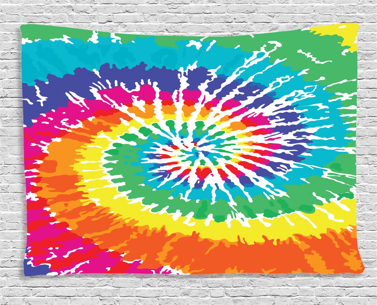Tie Dye Decor Tapestry, Digital Spiral Vortex Vibrant Rainbow Colored ...