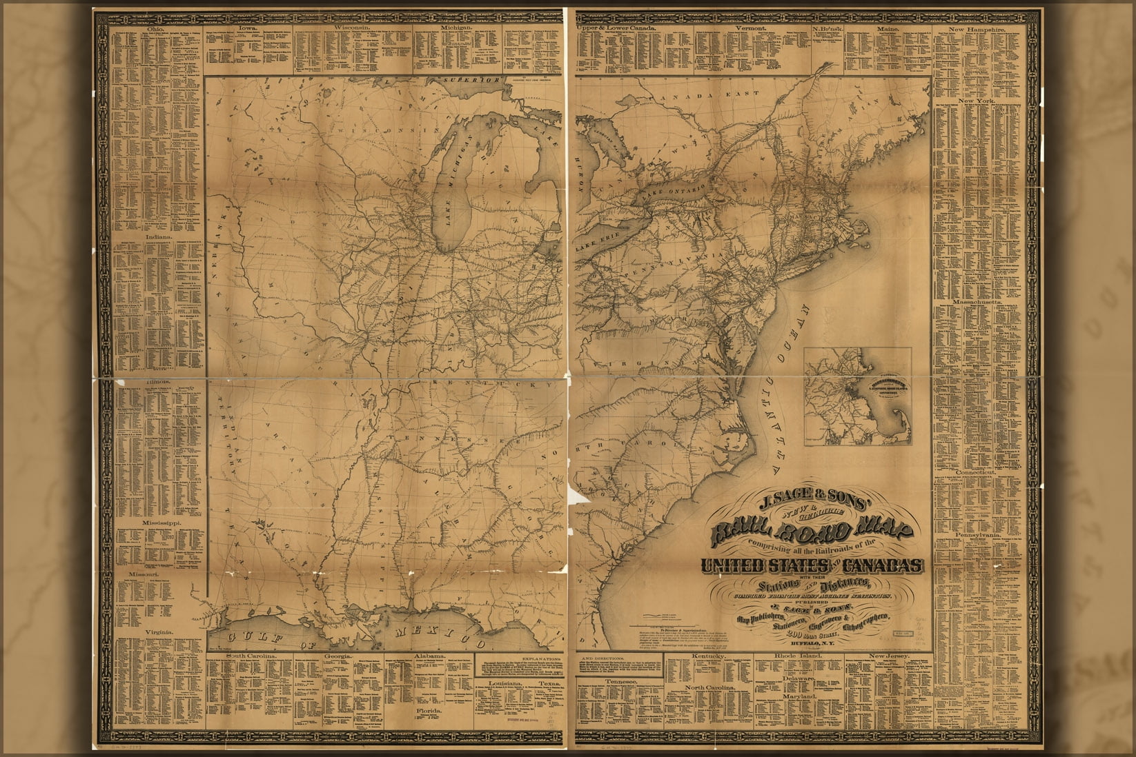 24"x36" Gallery Poster, railroad map United States & Canada 1858 ...