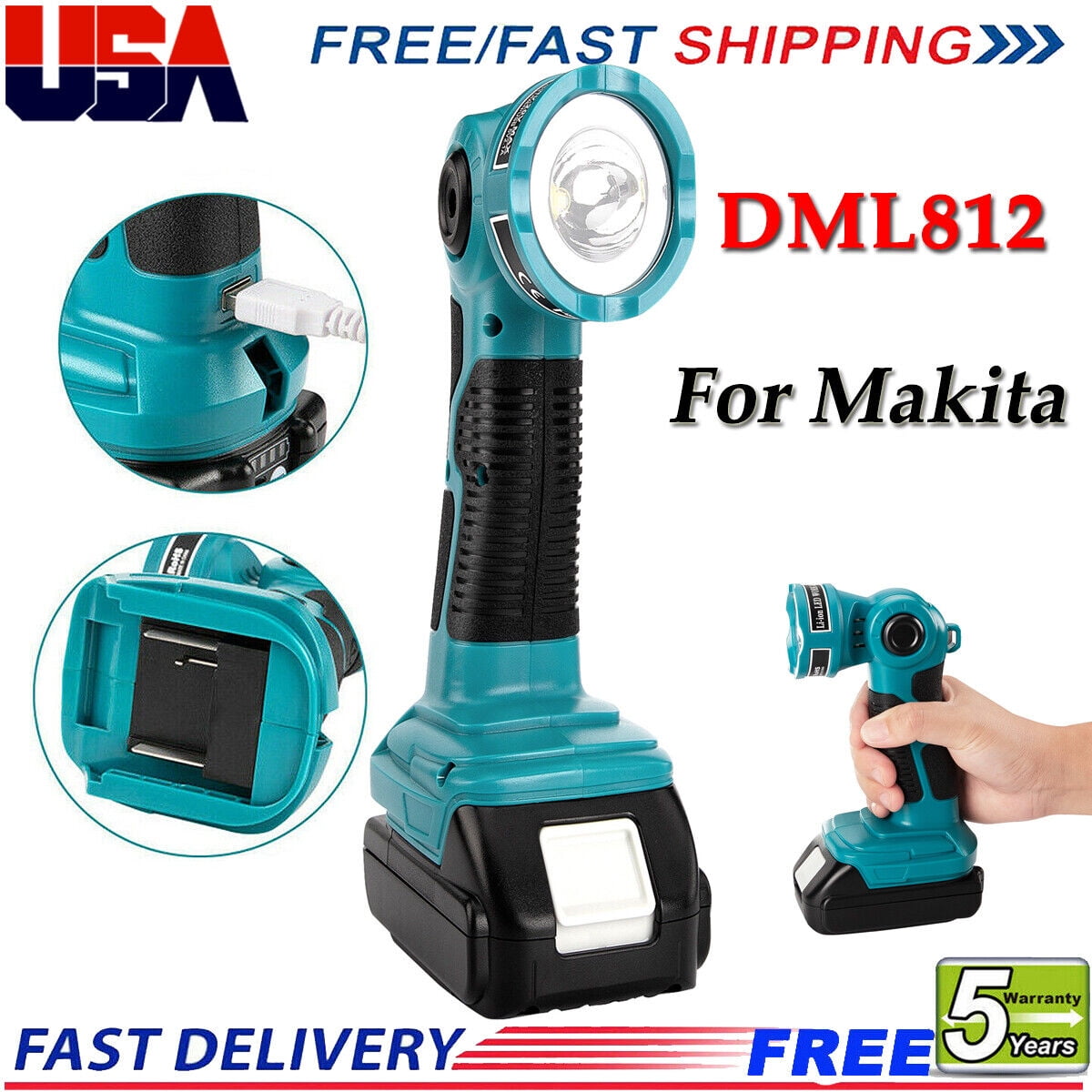 For Makita 18V/14.4V Li-ion Cordless battery LED Flashlight Spotlight ...