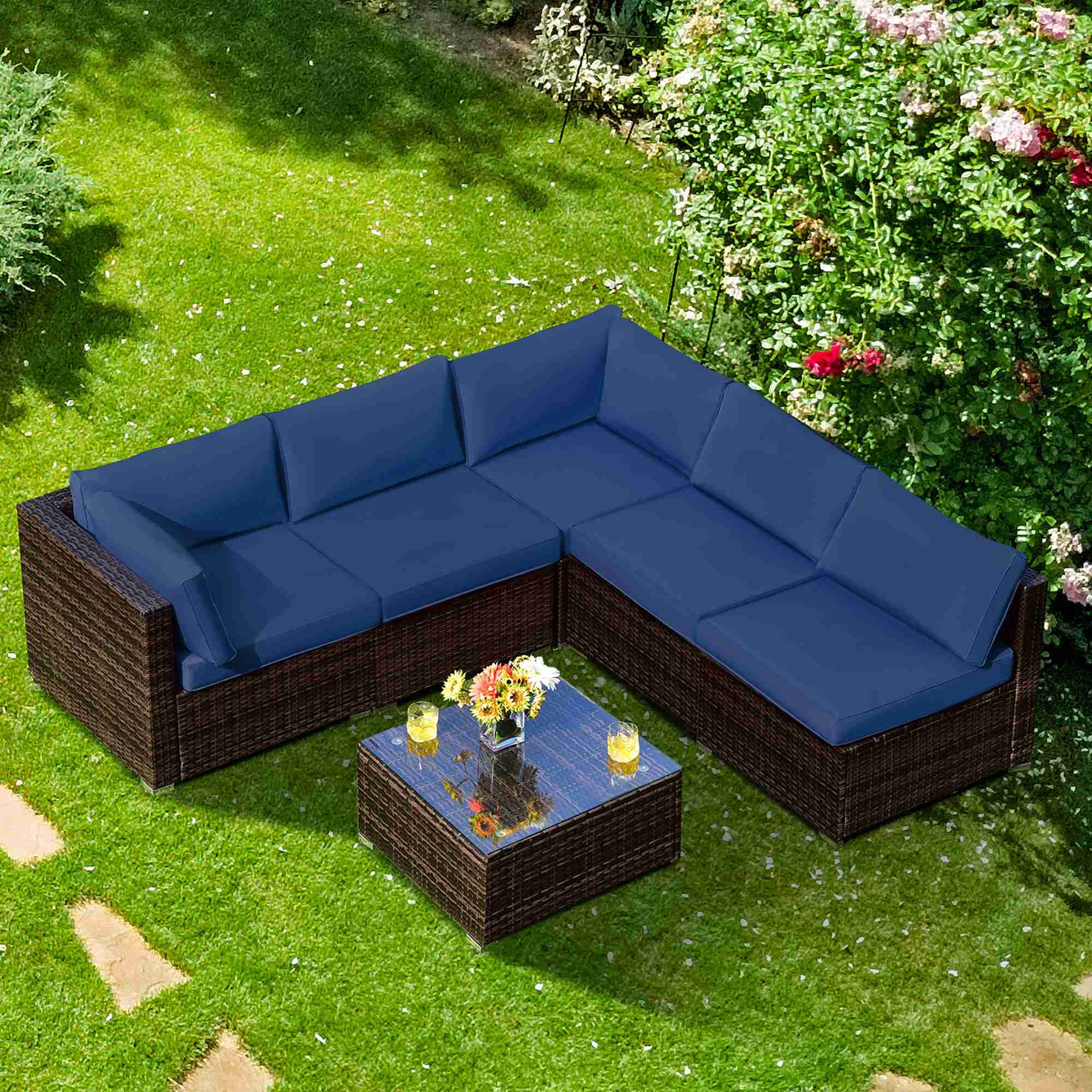 Click here for Costway 6pcs Patio Rattan Furniture Set Cushioned... prices