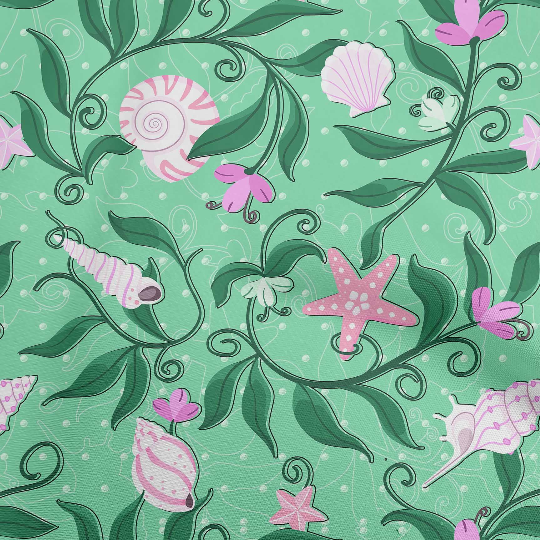 oneOone Cotton Poplin Green Fabric Ocean Underwater Life Dress Material ...
