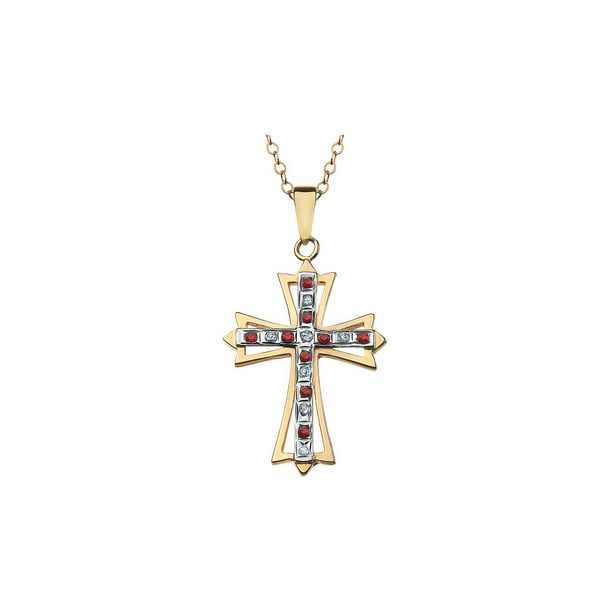 Gem And Harmony - Red Ruby Cross Pendant Necklace in Sterling Silver ...