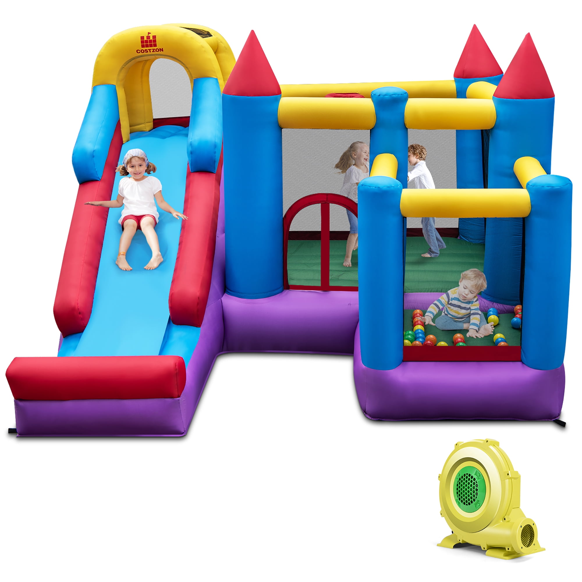 Costway 5-In-1 Inflatable Bounce Castle with Basketball Rim & Climbing ...