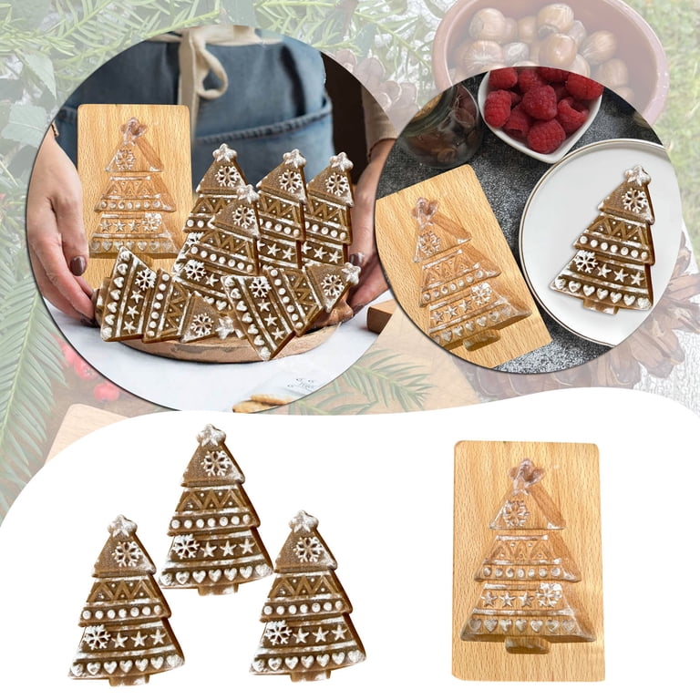 Christmas Cookie Mold, Wooden Tree Shape Embossing Stamp For Biscuit ...