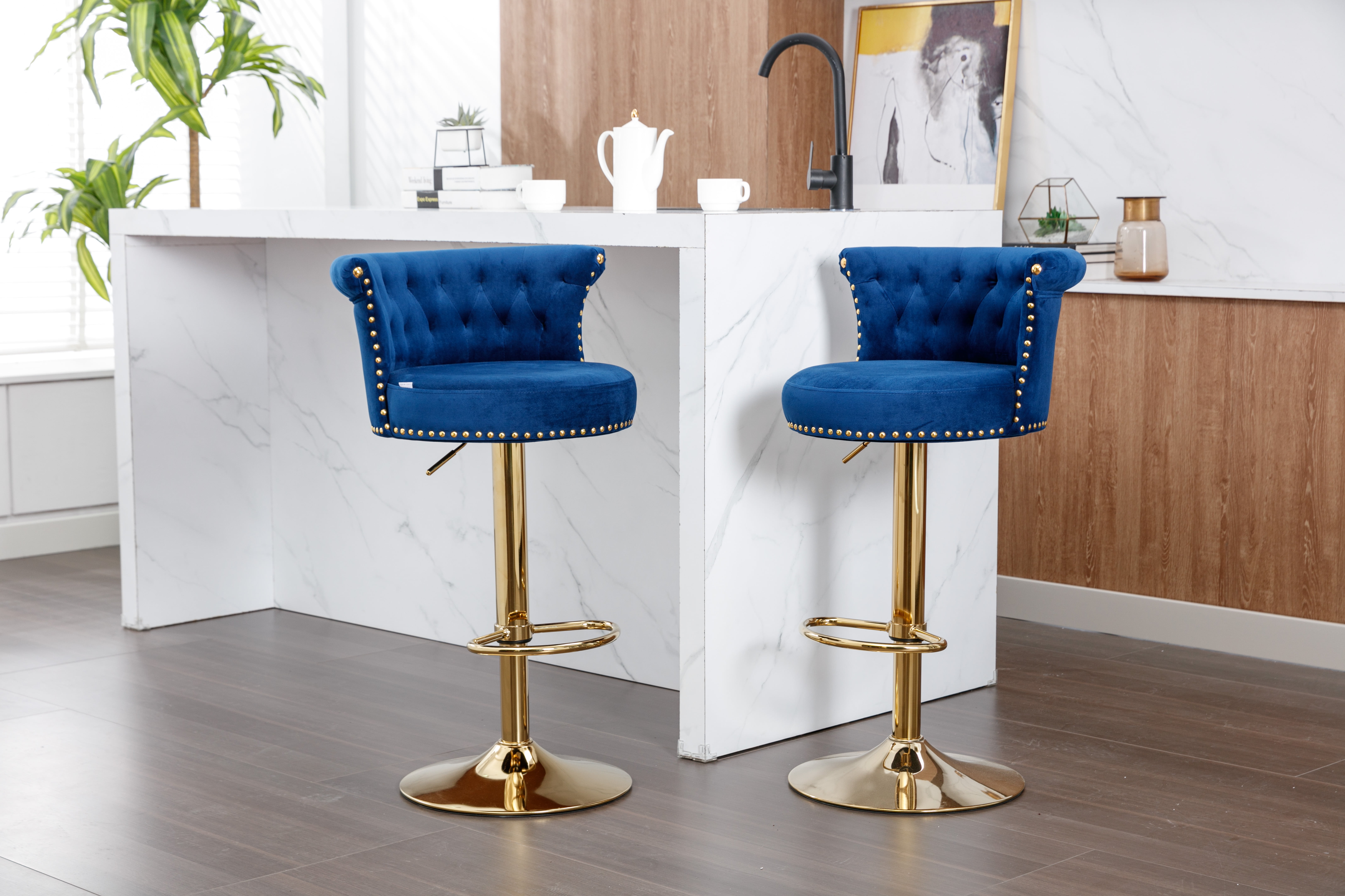 Luccalily Velvet Bar Stools Set of 2,the seat with a 360 degrees rotate ...