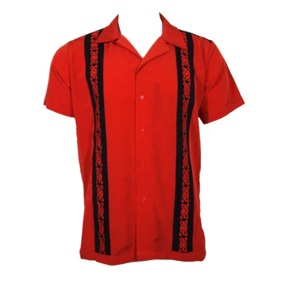 Men's Guayabera Shirt Embroidered Stripe Casual Cuba Beach Wedding ...