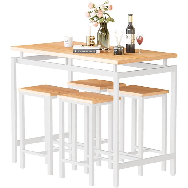 Recaceik Bar Dining Table Set for 4, Kitchen Bistro Table 35.43"H with ...