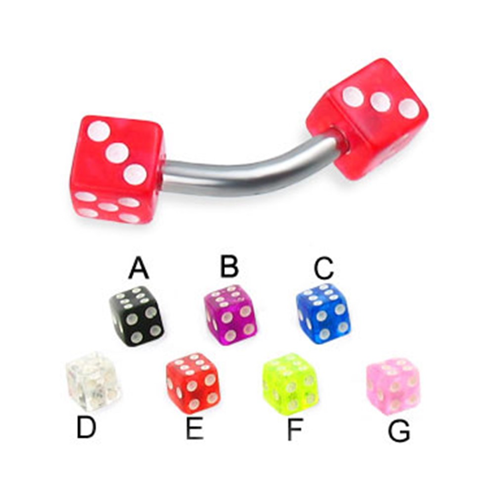 Curved Barbell With Acrylic Dice, 16 Ga,3/8" (10Mm) Long,Black - A ...