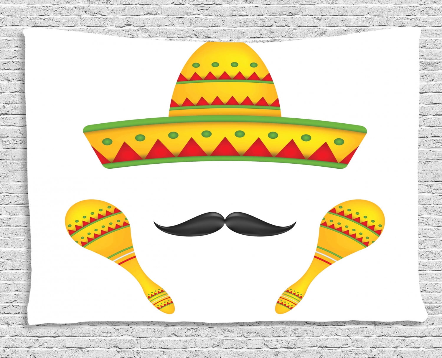Mexican Decorations Tapestry, Famous Centerpiece Icons Sombrero ...