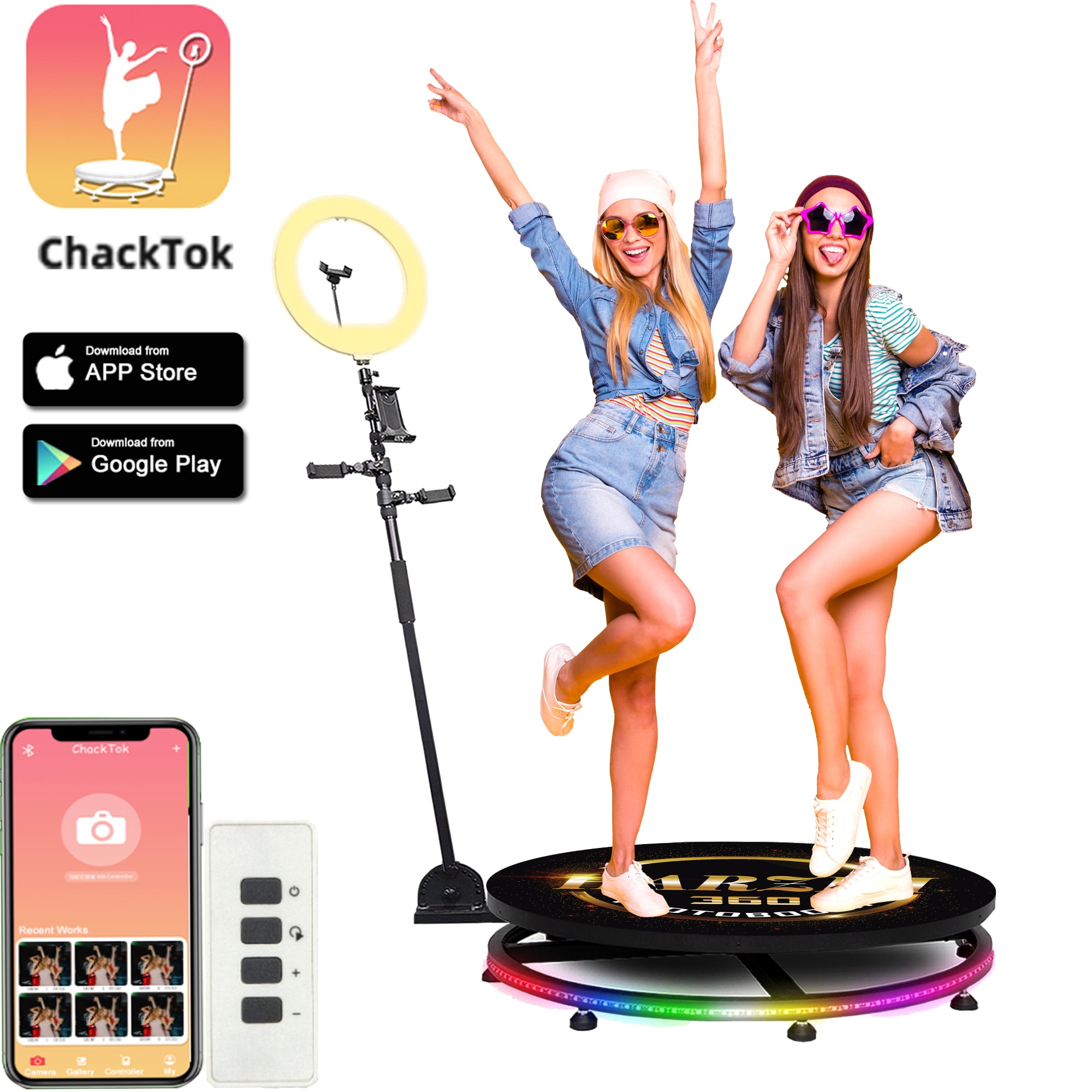 HARZHI 360 Photo Booth Machine 31.5" App/Remote Control with Selfie ...