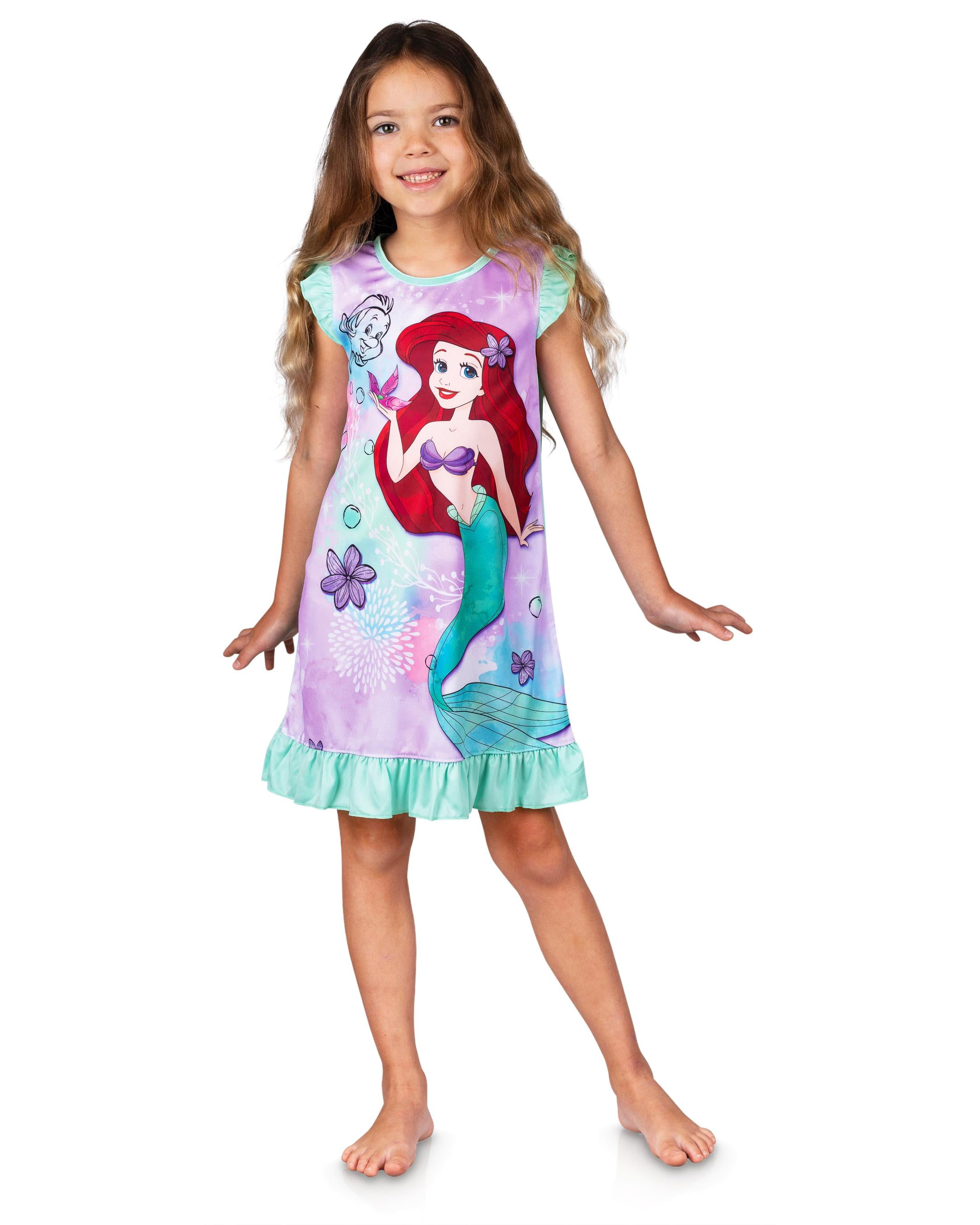 Disney Princess Girls Nightgown Sleepshirt Female 2T to 10, Ariel, Size ...