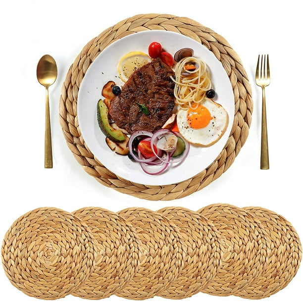 Round Woven Placemats ,for Dining Table Heat Resistant Braided Straw ...