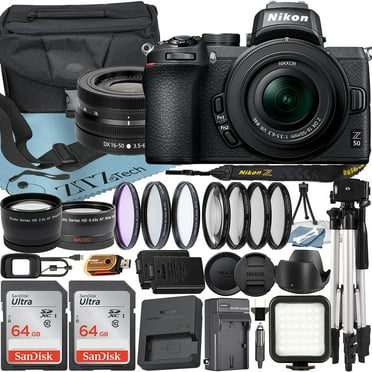 Nikon Z50 Kit: Mirrorless Camera, NIKKOR 16-50mm VR Lens, 64GB Card ...