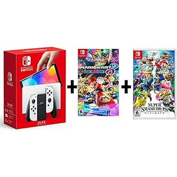 Consola Nintendo Switch OLED Blanca 64GB con Juegos Mario Kart 8 Deluxe y Super Smash Bros ...
