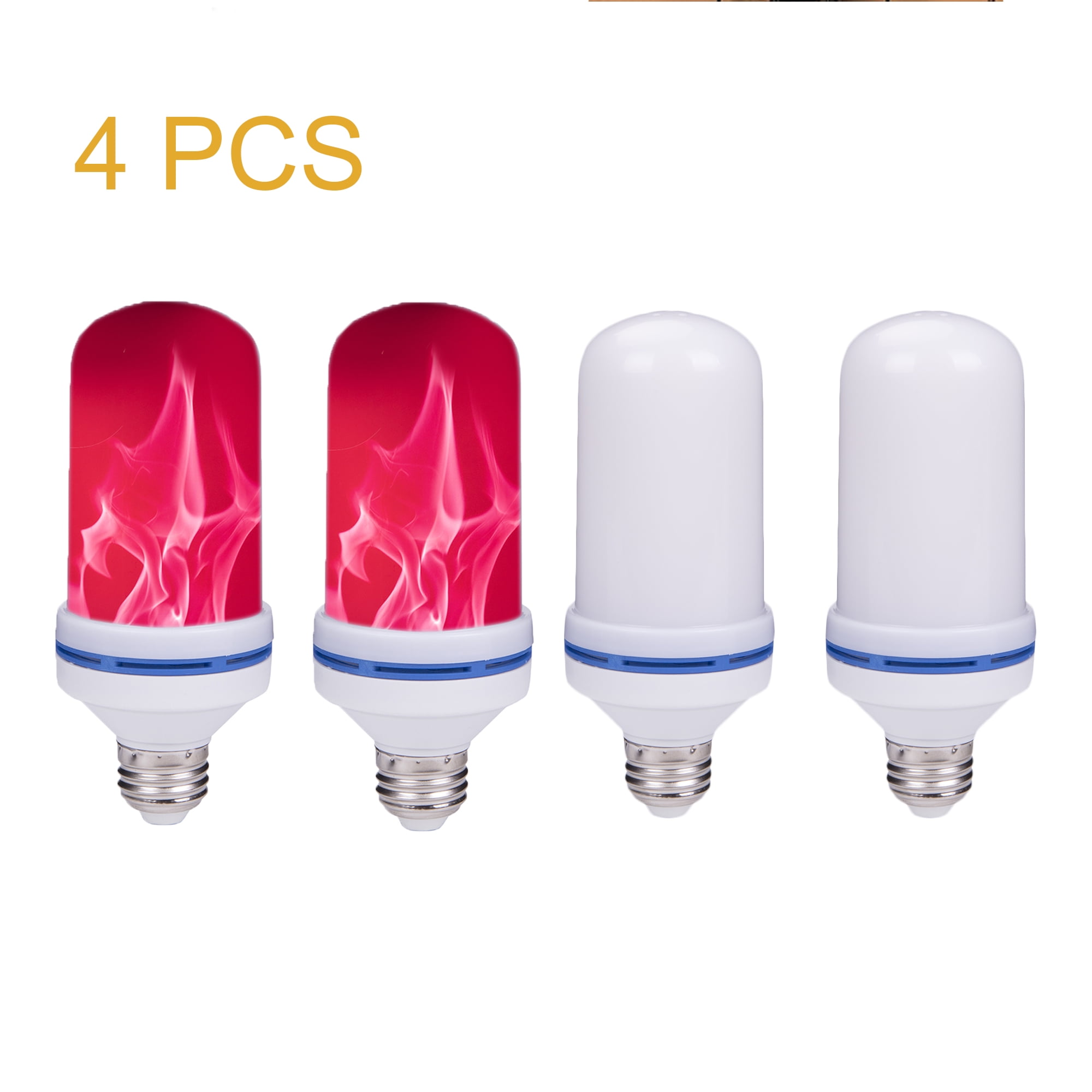 4Pcs LED Flame Effect Fire Light Bulbs 4 Modes Flame Light Bulbs Upside ...