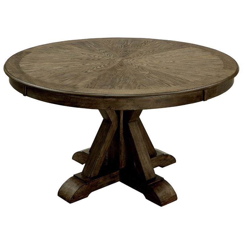 Furniture of America Kora Round Trestle Dining Table in Light Oak ...