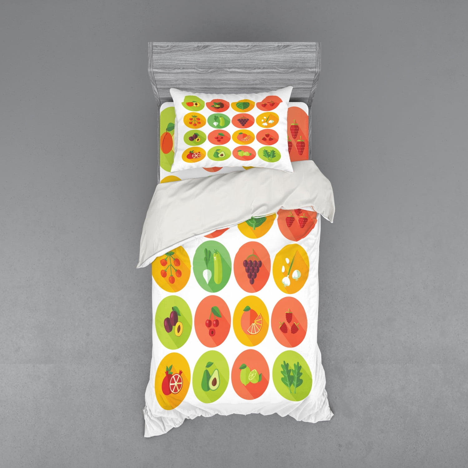Fruit Duvet Cover Set, Food Cucumber Avocado Garlic Grape Kale Plum ...