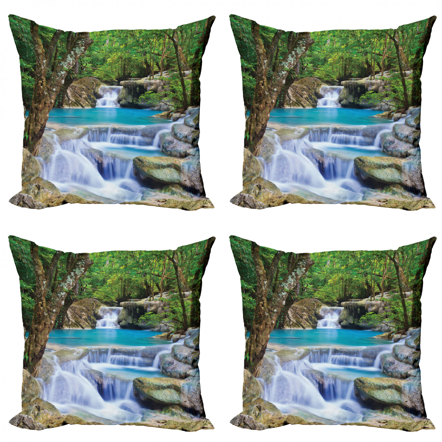 Waterfall Throw Pillow Cushion Case Pack of 4, Fairy Image of Waterfall ...