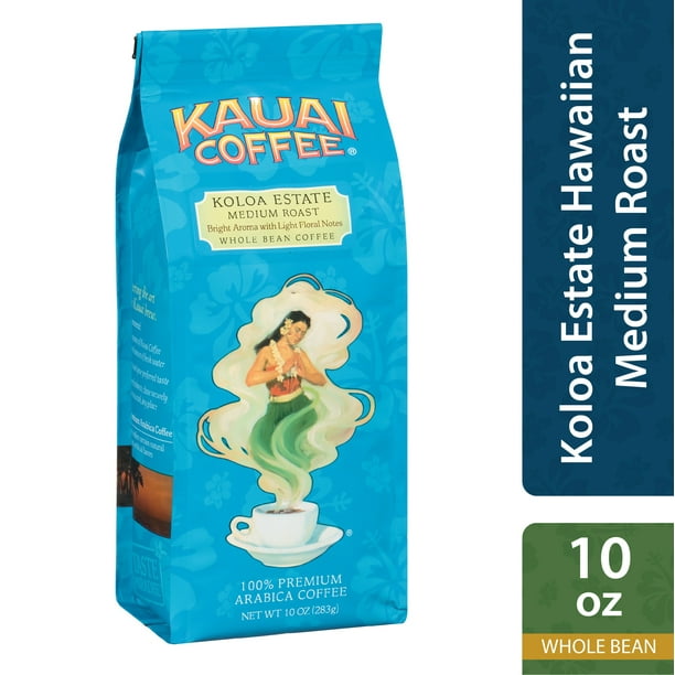 Kauai Coffee Koloa Estate Hawaiian Whole Bean Coffee, Medium Roast, 10 ...