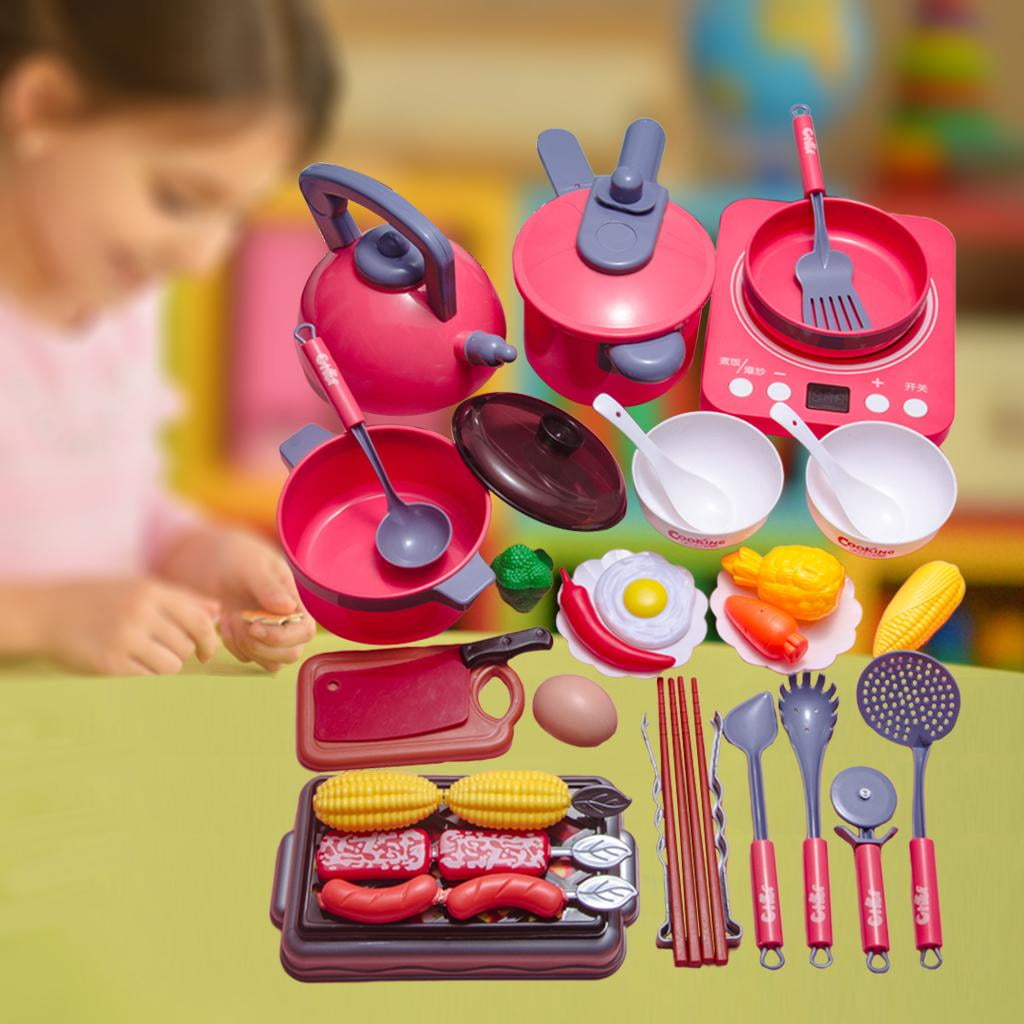 Kitchen Set Toy Simulation Induction Cooker Cookware Food rose red