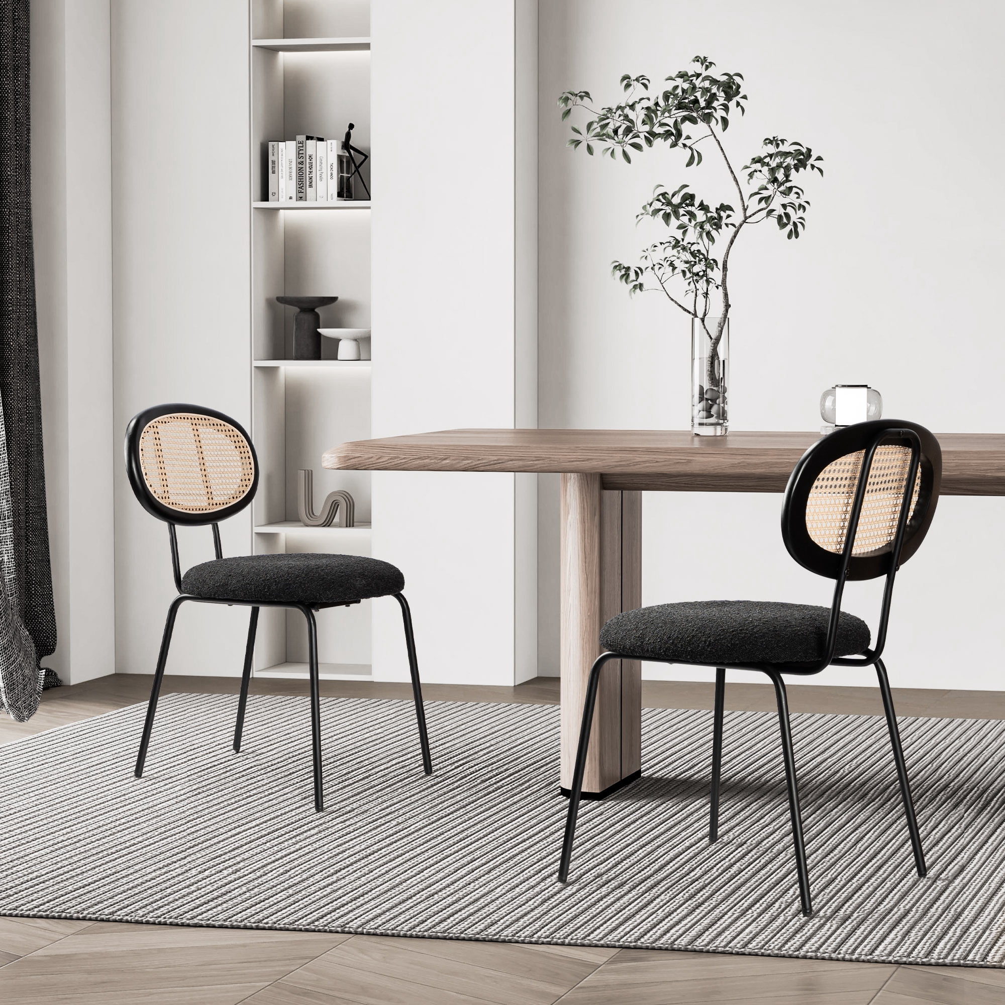 Kithkasa Rattan Boucle Dining Chairs for Dining Room, Metal Legged, Set ...
