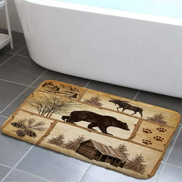 Cabin Bathroom Rugs, Forest Animal Lodge Cabin Vintage Wooden Country ...