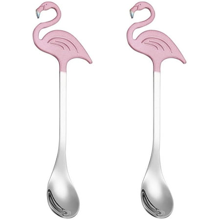 Set of 2 Flamingo Coffee Spoons Teaspoons Dessert Spoon Shovel ...