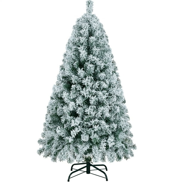 Yaheetech 4.5Ft Pre-lit Flocked Artificial Christmas Tree with Foldable ...