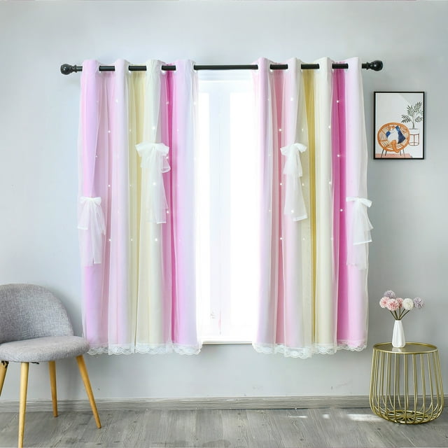 DONGPAI Blackout Stars Curtains for Kids Girls Bedroom Double Layers ...