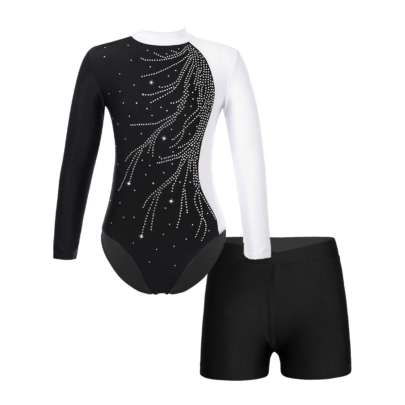 Alvivi Kids Girls Glitter Long Sleeve Leotards with Shorts Outfits ...