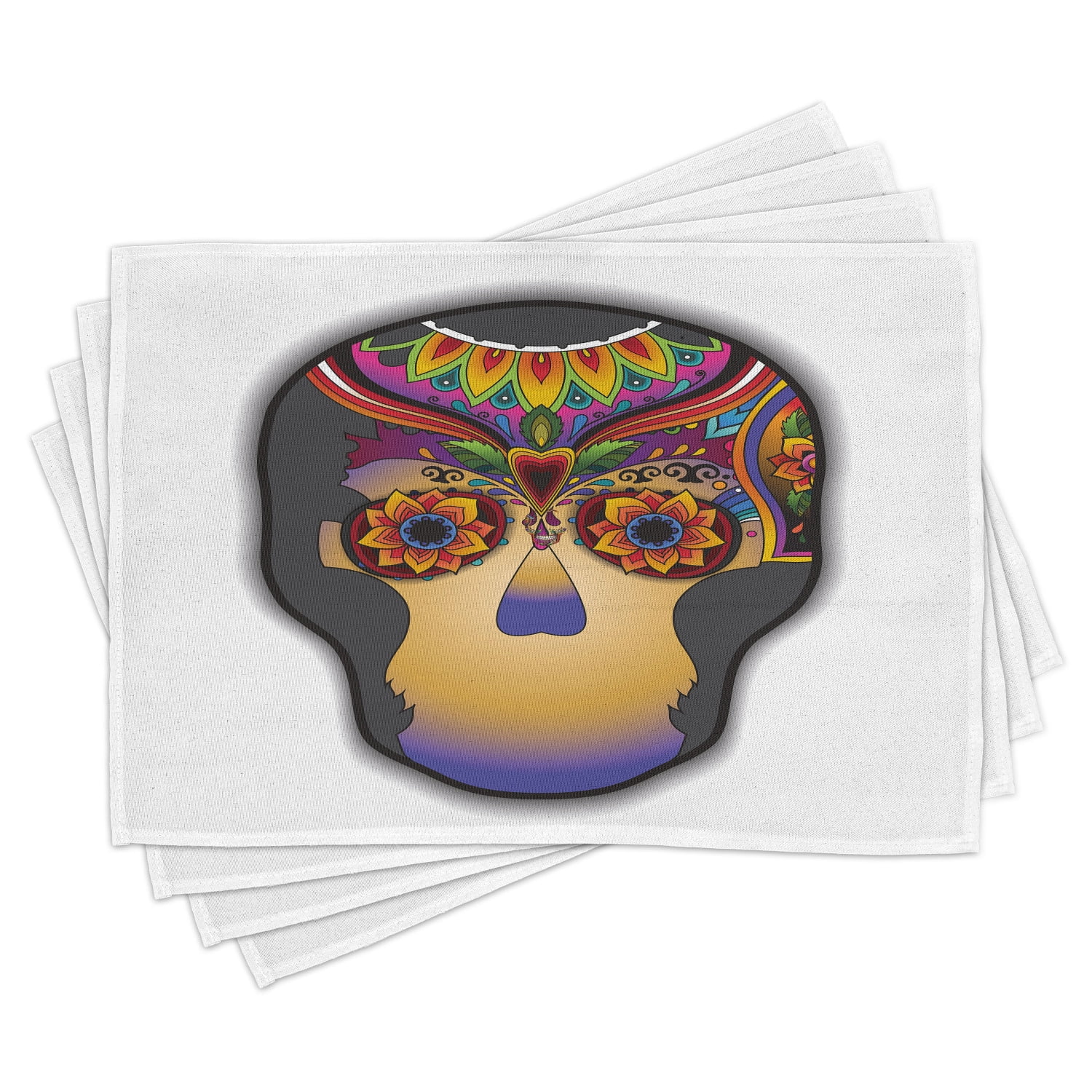 Ambesonne Tattoo Place Mats Set of 4, Colored Flower Skull, Standard ...