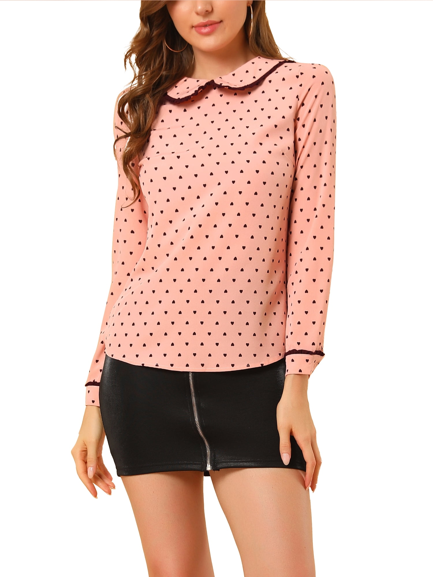 Allegra K Women's Cute Ruffle Peter Pan Collar Long Sleeve Sweet Blouse ...