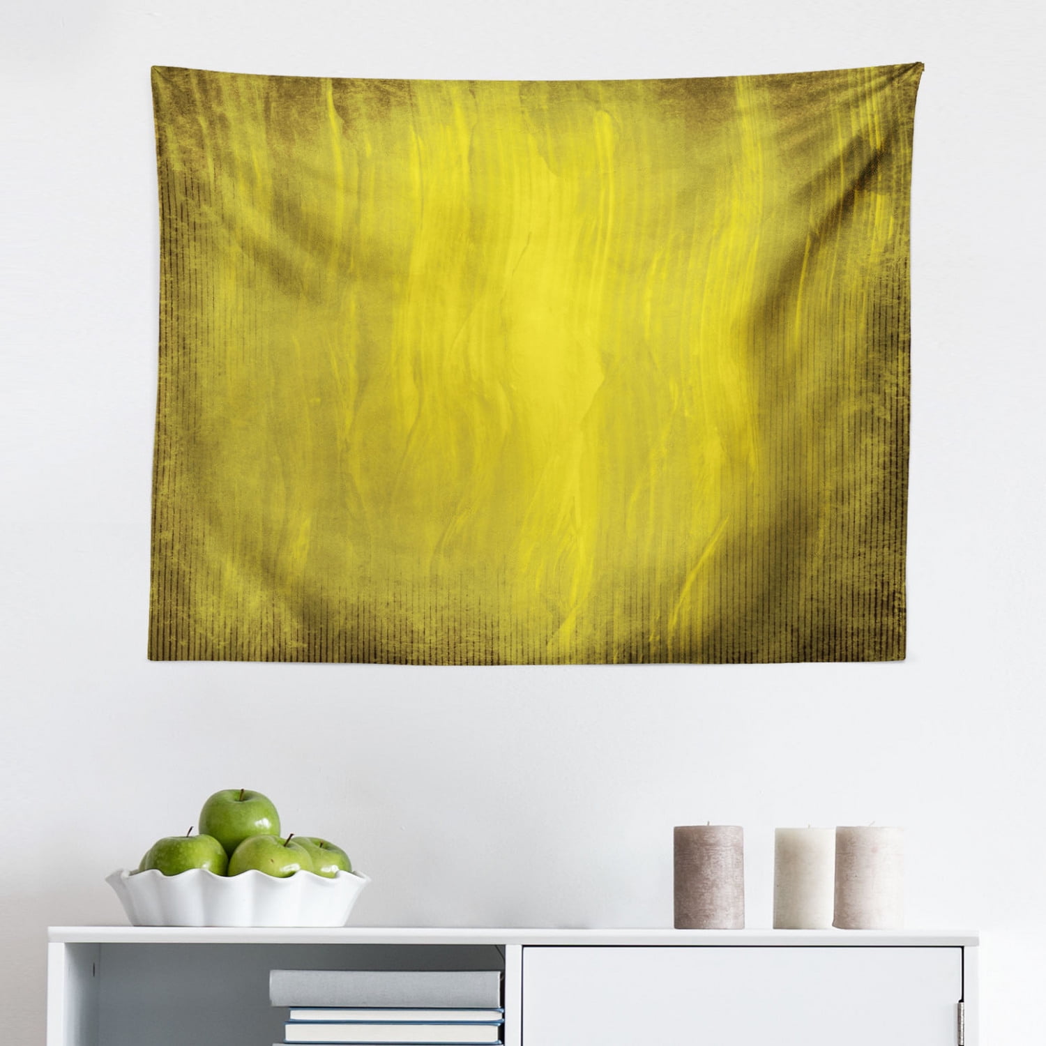 Yellow Tapestry, Sitting Dog Sketch Style Illustration on Striped ...