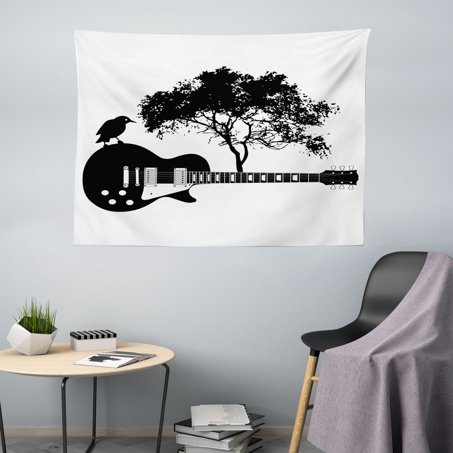 Guitar Tapestry, Composition of a Bird on a Musical Instrument with a ...