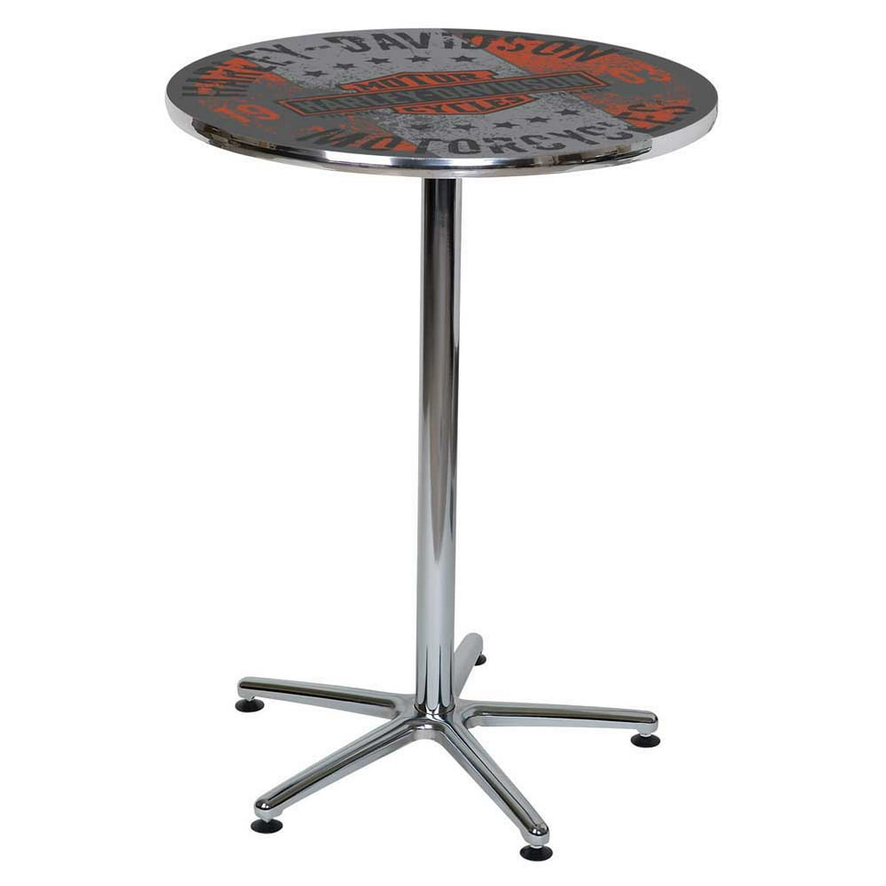 Harley-Davidson Distressed B&S Motorcycles Round Cafe Table, Chrome HDL ...
