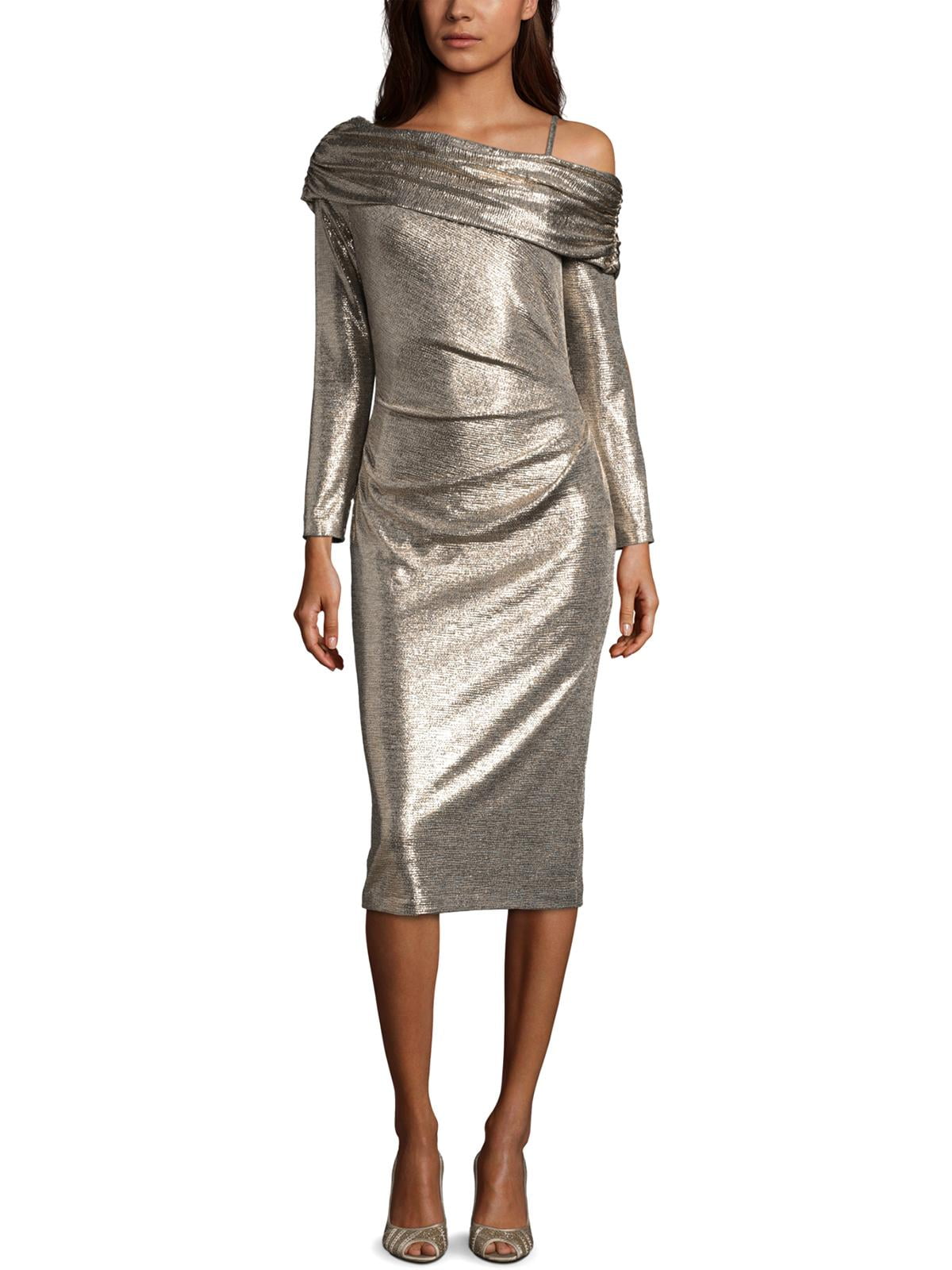 Betsy & Adam - Betsy & Adam Womens Metallic Asymmetric Cocktail Dress ...